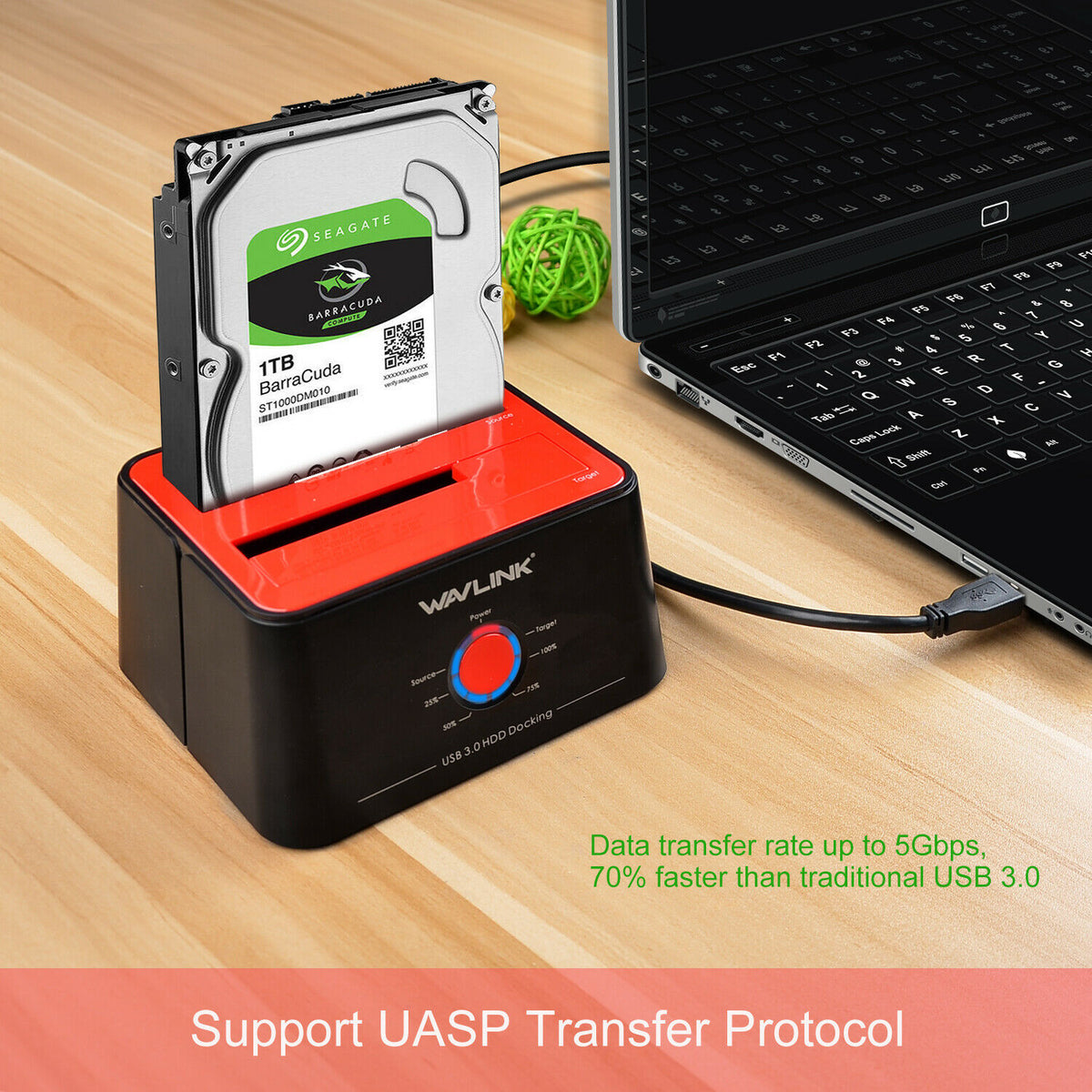 Wavlink USB 3.0 SATA HDD SSD Docking Station Offline Clone 2.5"/3.5" H ...